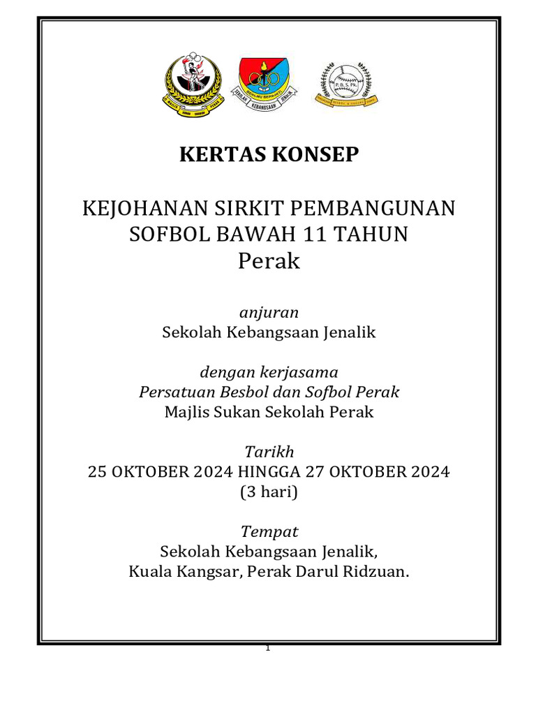 Kertas Kerja Kejohanan Sirkit Pembangunan Sofbol Bawah 11 Negeri | PDF