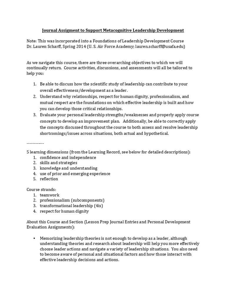 Journal Assignment Metacognitive Leadership Scharff S2014 | PDF ...