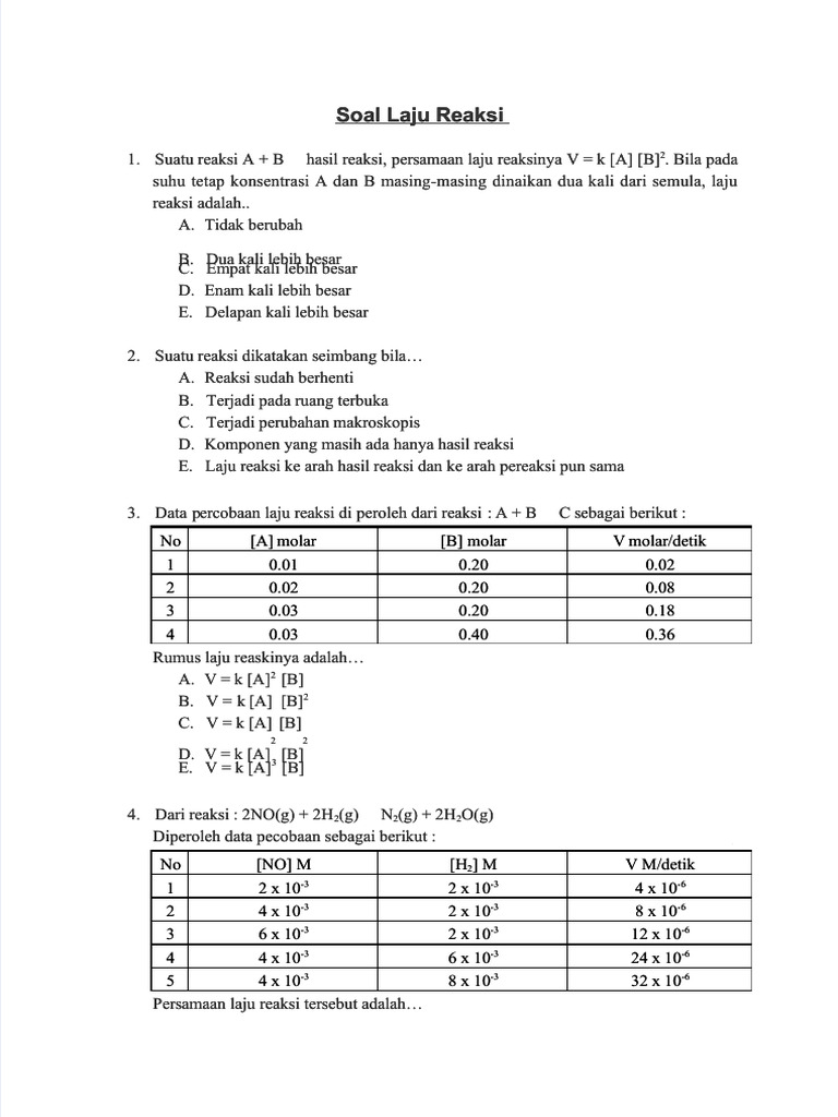 Soal Laju Reaksi | PDF