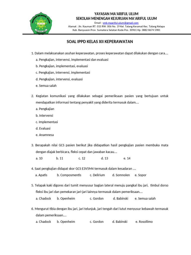 Soal Ippd Xii Keperawatan | PDF