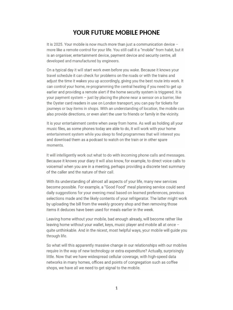 Ielts - Your Future Mobile Phone | PDF | Games & Activities | Computers