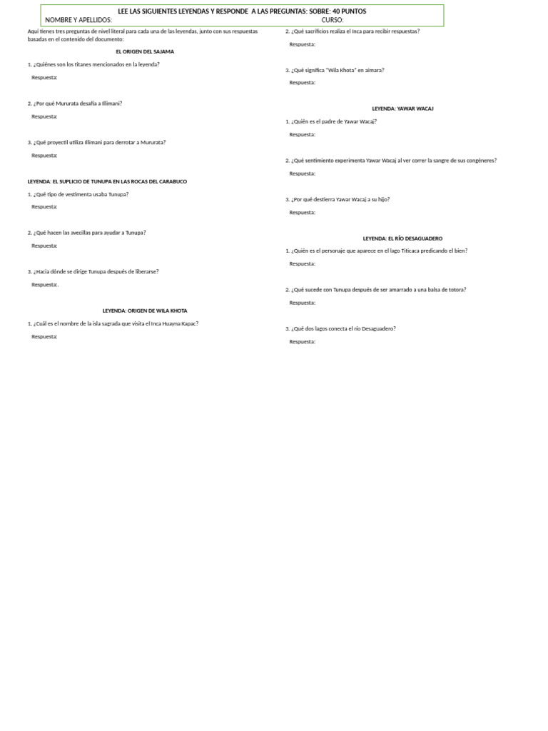 Preguntas para 1ro de Secundaria | PDF