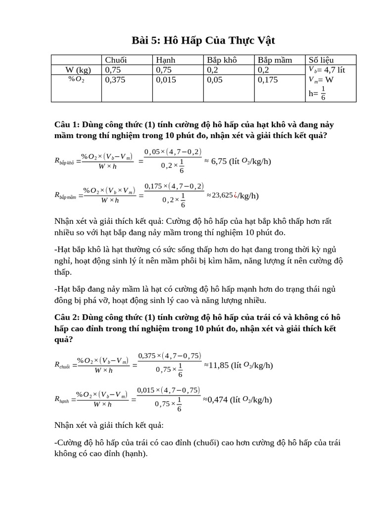 TT Sinh lý thực vật bài 5 | PDF