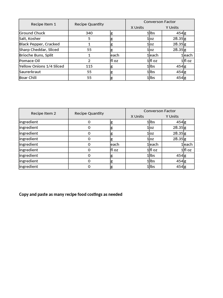 Menu Engineering Worksheet | PDF | Chili Con Carne | Foods