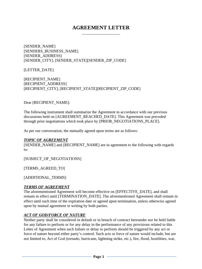 Agreement Letter Template | PDF | Legal Remedy | Justice