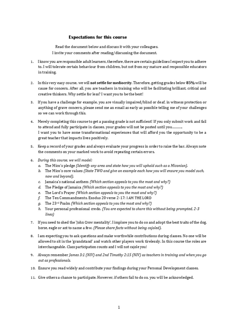 2024 Expectations For PD Course. | PDF | Text Messaging