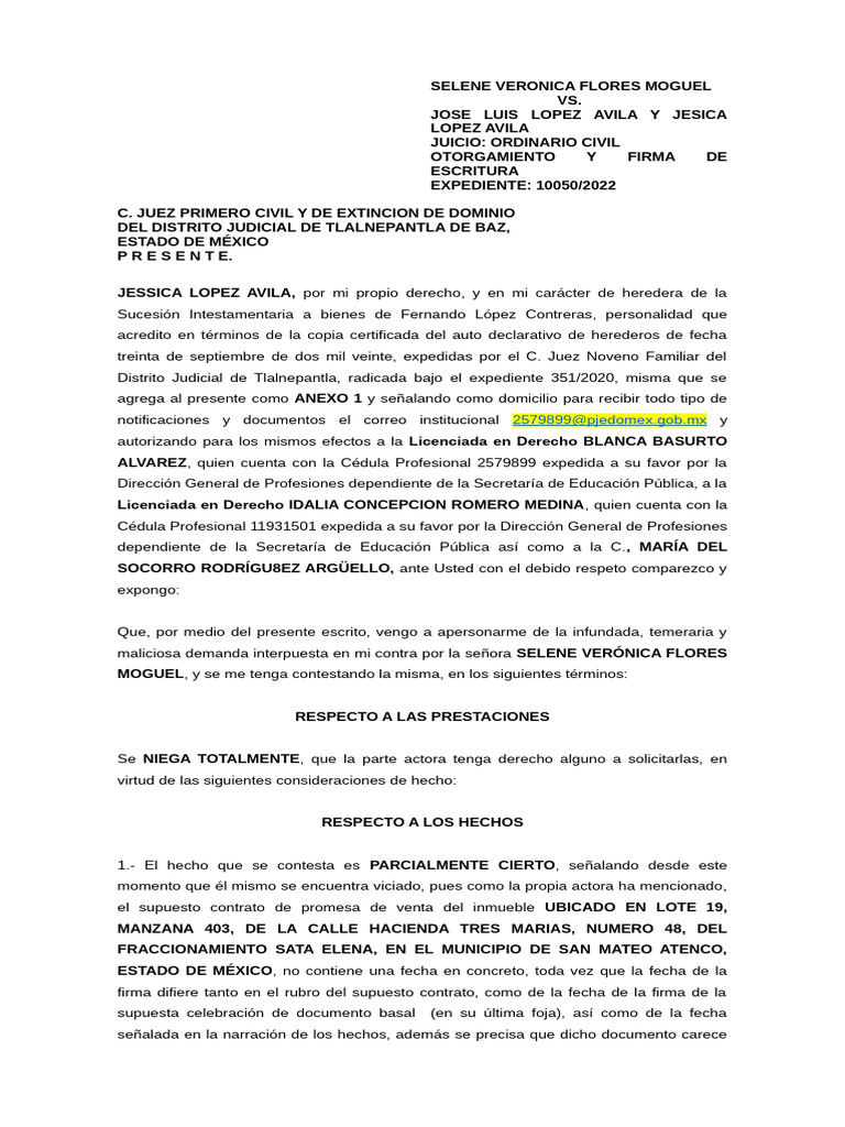 Contestación de demanda civil | PDF | Demanda judicial | Justicia