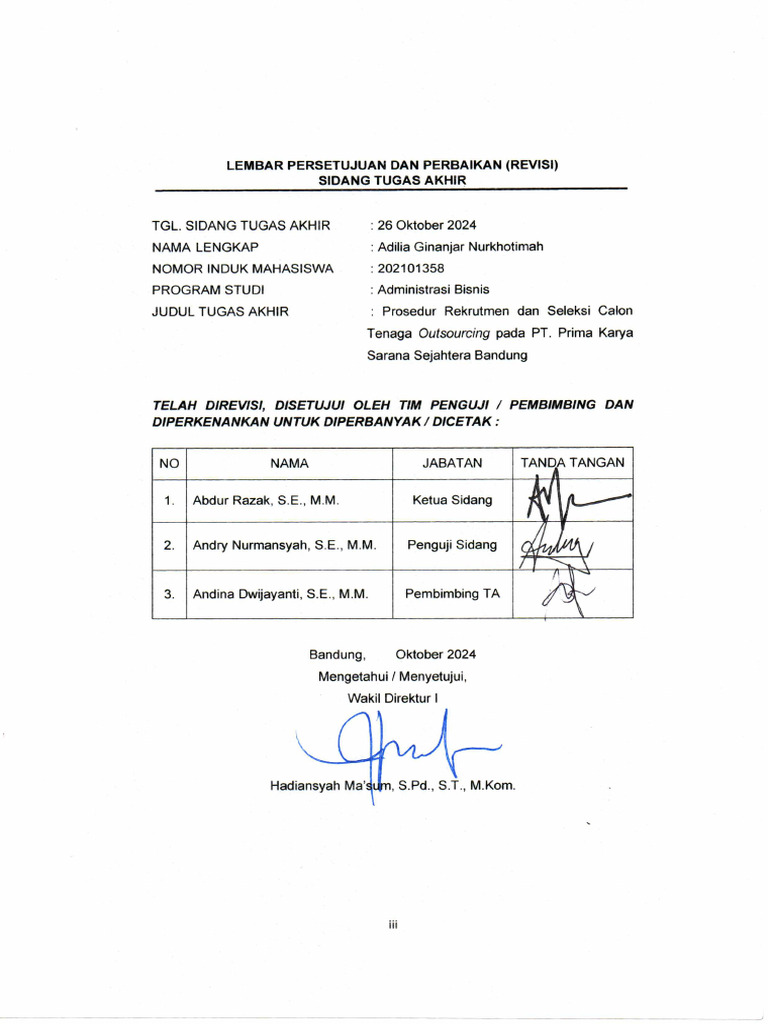Lembar Persetujuan Dan Revisi Sidang TA TTD | PDF