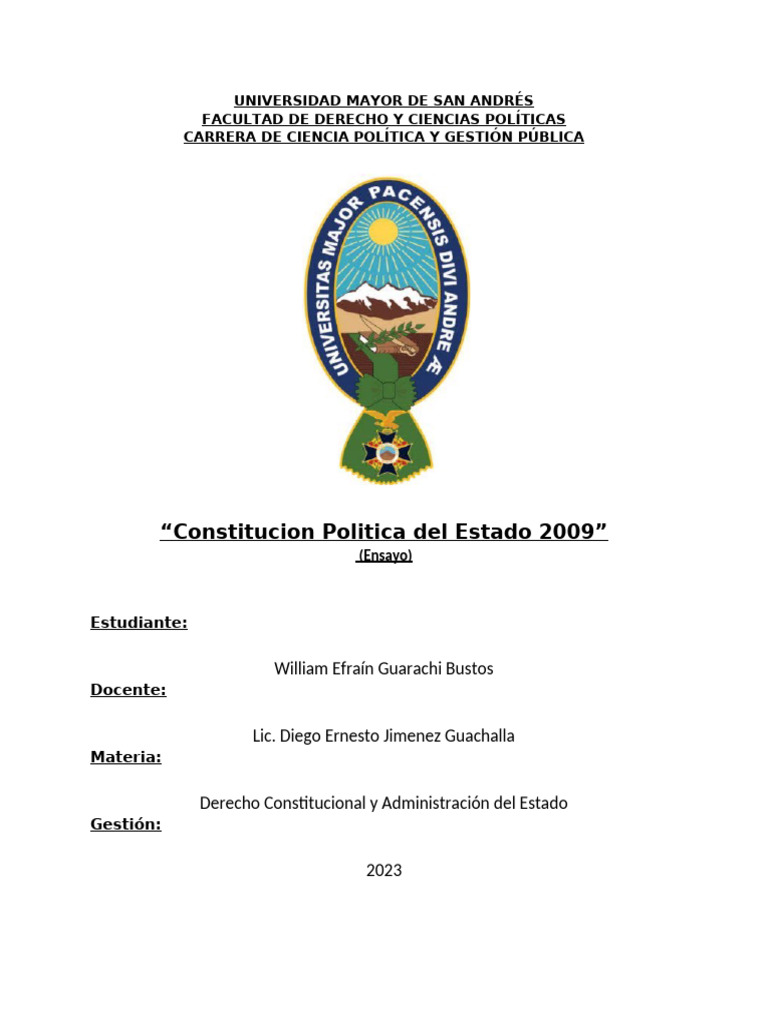 Ensayo CPE 2009 Guarachi Bustos William Efrain | PDF | Estado (política ...