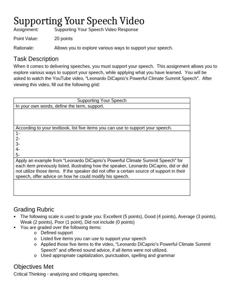 Supporting Your Speech Video Response | PDF