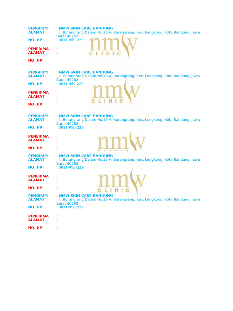 NMW Skin Care Bandung: Kontak & Alamat | PDF | Karier & Perkembangan