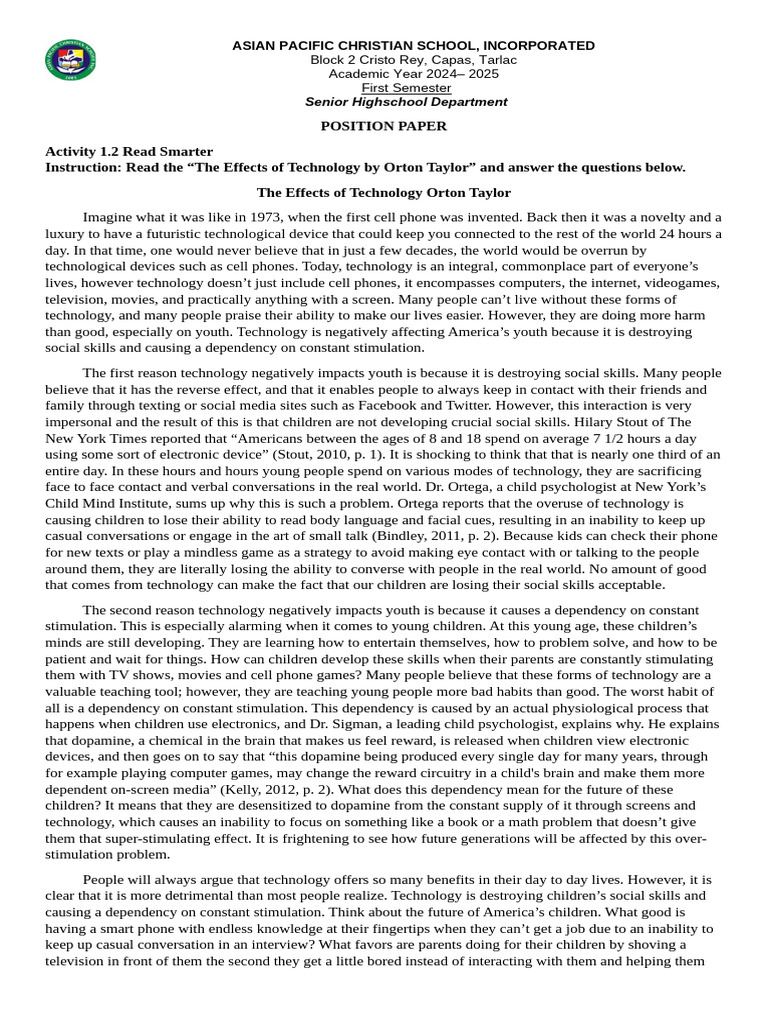 Acitivity 1.2 - Position Paper | PDF | Cognition | Human Communication