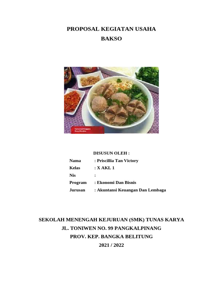 Proposal Usaha Bakso Kaget SMK Tunas Karya | PDF