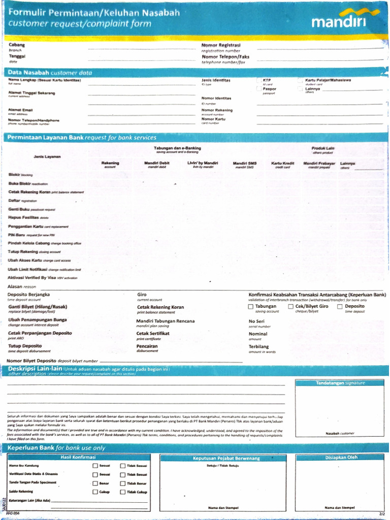 Formulir Permintaan Keluhan Nasabah | PDF