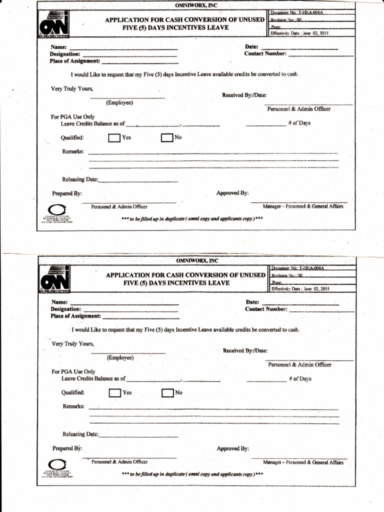 Incentive Leave Form | PDF
