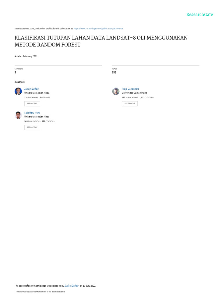 Klasifikasi Lahan Pidie: Landsat-8 & Random Forest | PDF