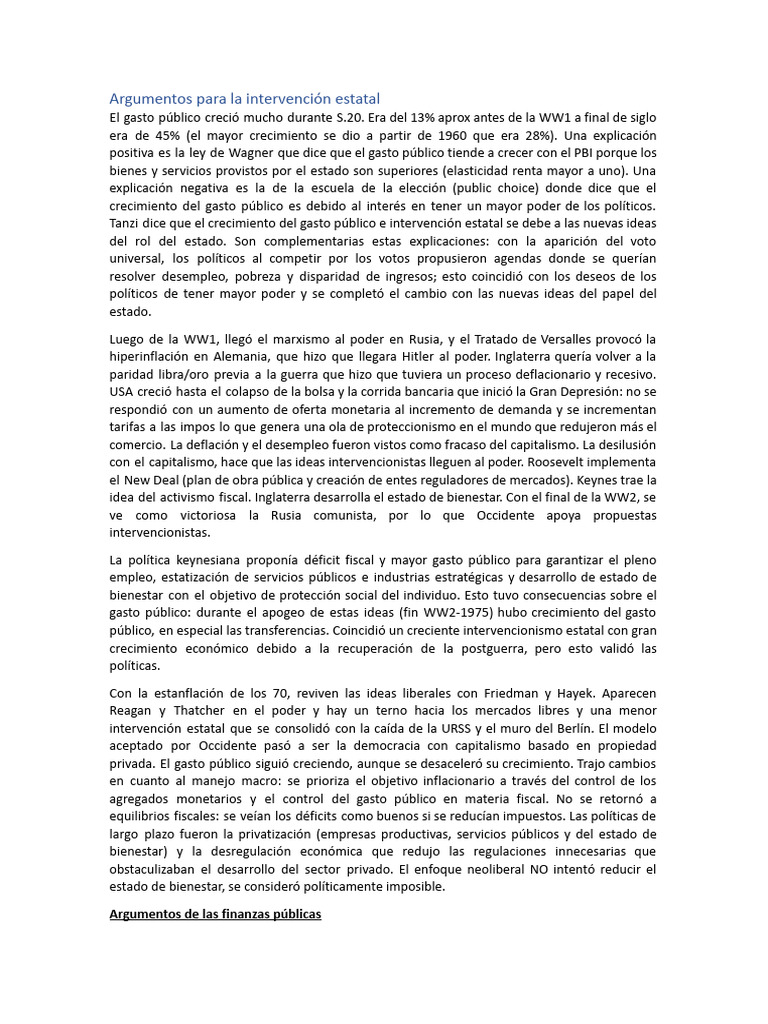 Resumen Argumentos para La Intervención Estatal | PDF | Monopolio ...