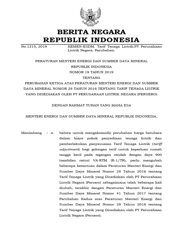 Permen ESDM Nomor 19 Tahun 2019 | PDF