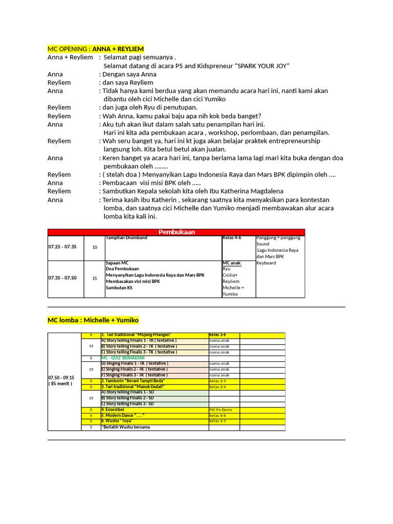 Kerangka Script MC (Draft) 14 Nov | PDF