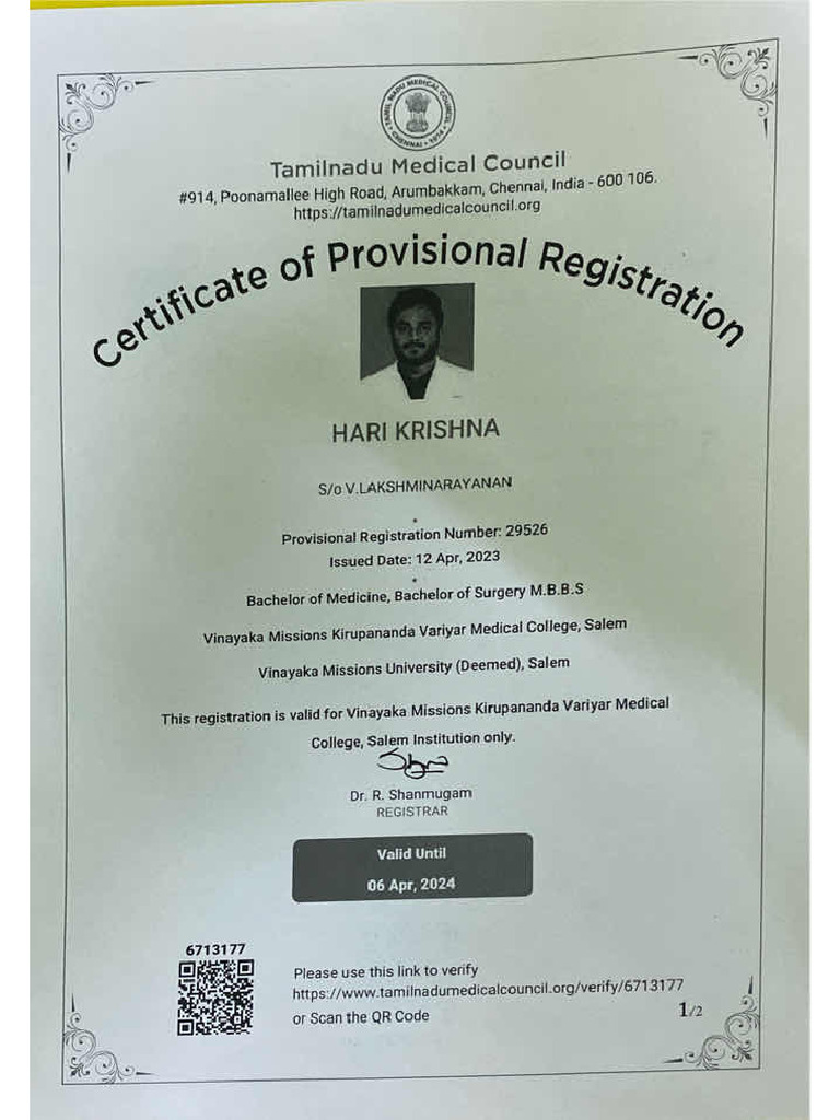 Provisional Registration Certificate | PDF