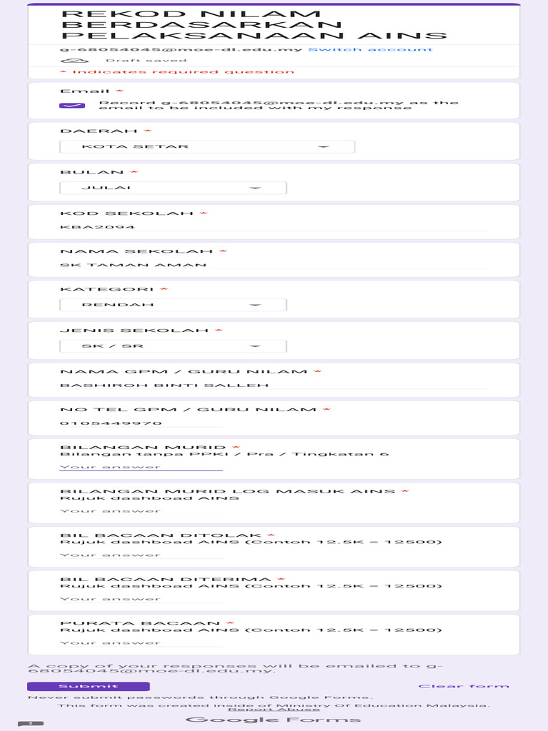 Rekod Nilam Berdasarkan Pelaksanaan Ains | PDF