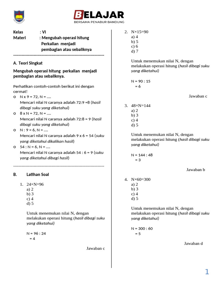 Modul 9 Mengubah Perkalian Menjadi Pembagian Dan Sebaliknya | PDF