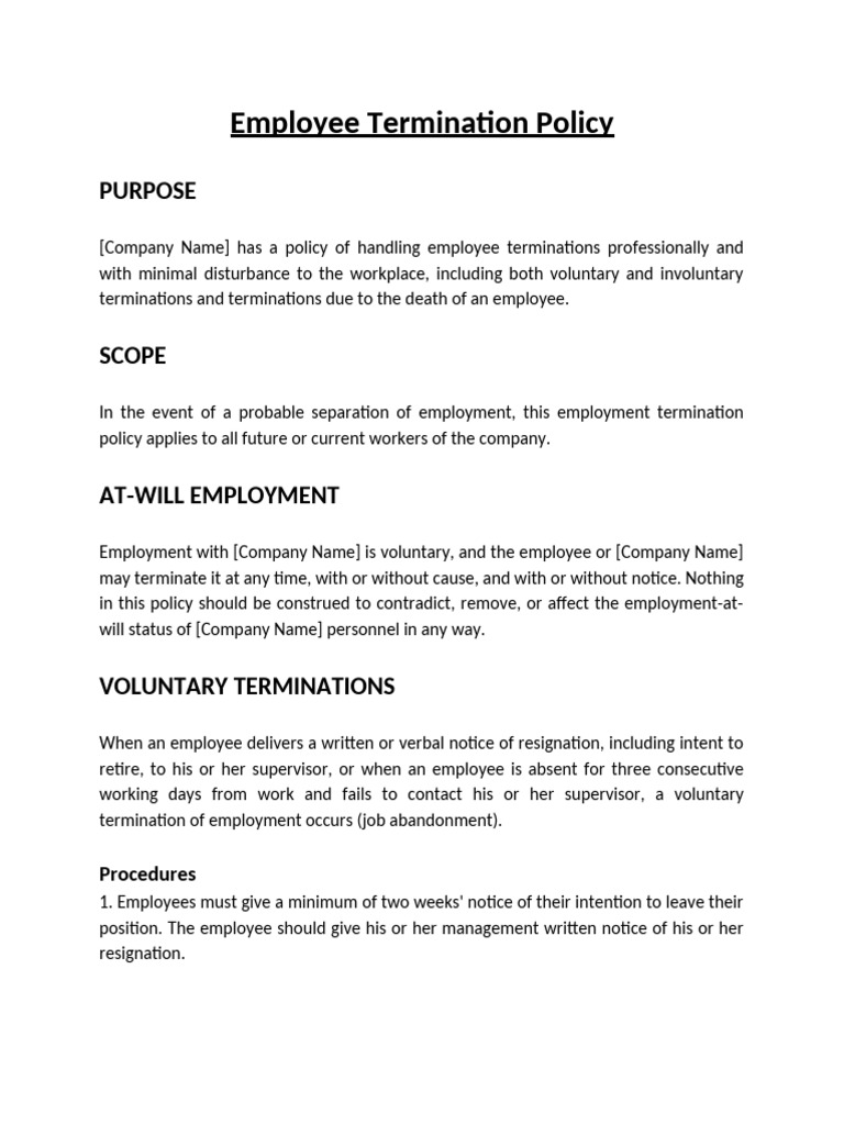Employee Termination Policy | PDF | Employment | Business