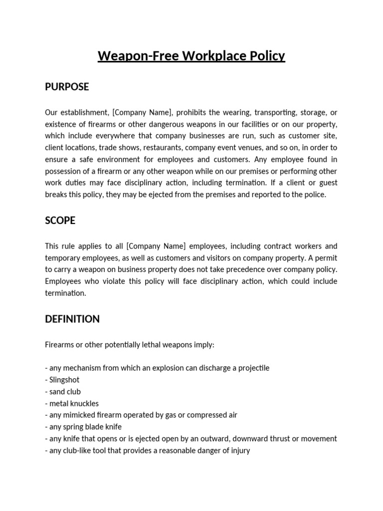 Weapon-Free Workplace Policy | PDF | Employment | Firearms