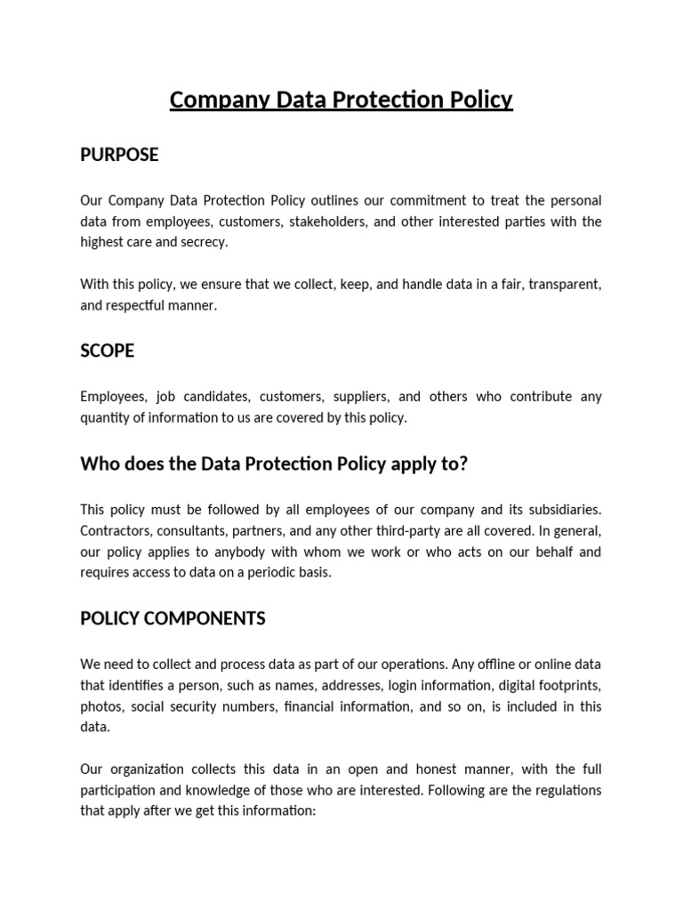 Company Data Protection Policy | PDF | Information Privacy | Privacy