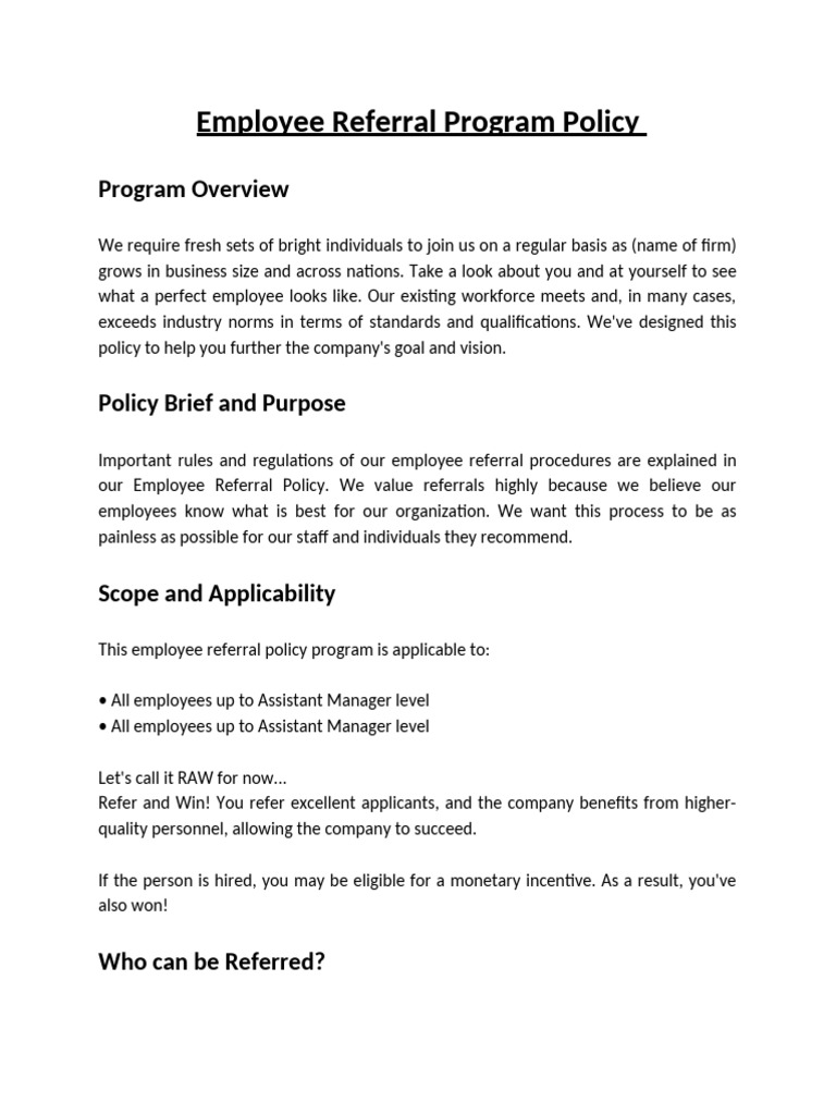 Employee Referral Policy | PDF | Employment | Recruitment
