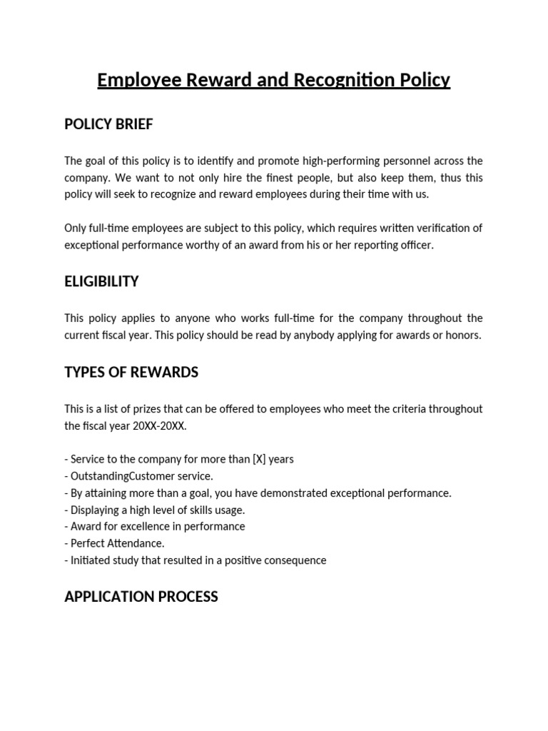 Employee Reward and Recognition Policy | PDF | Incentive | Policy