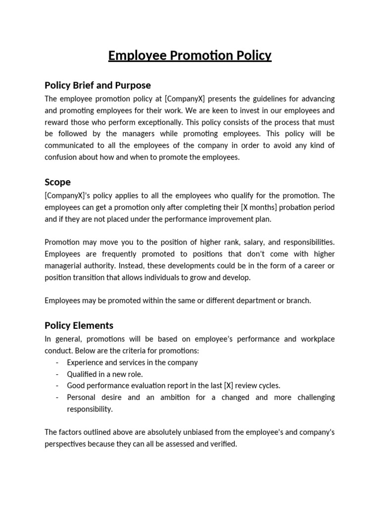 Employee Promotion Policy | PDF | Employment | Performance Appraisal