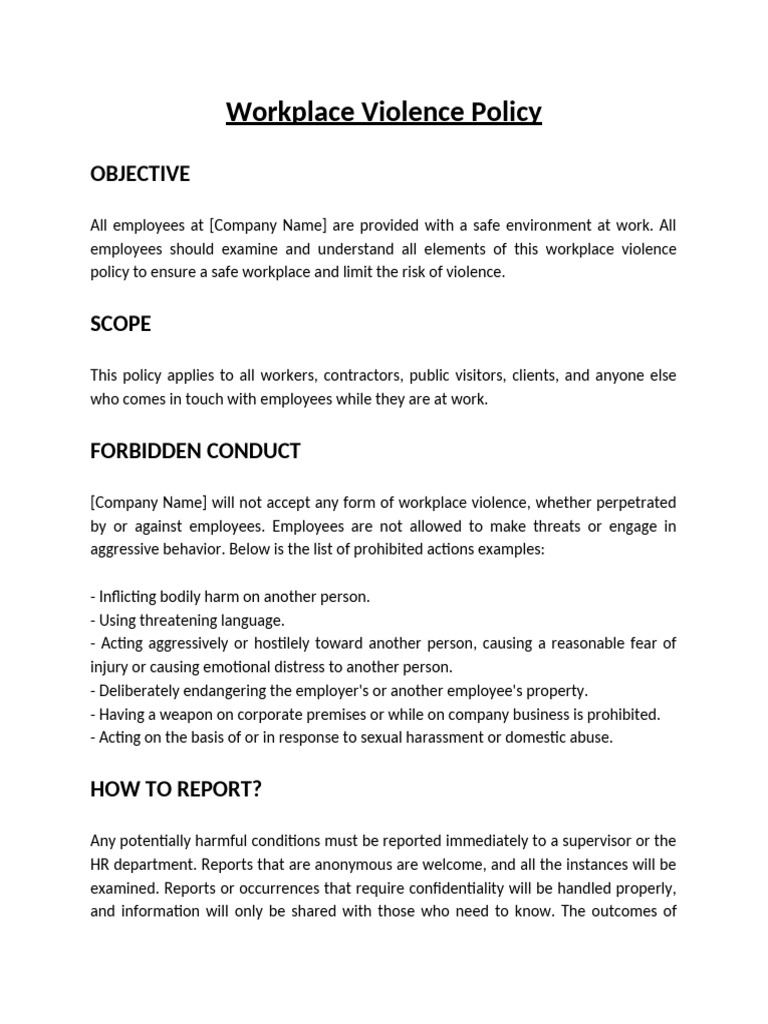 Workplace Violence Policy | PDF | Violence | Employment
