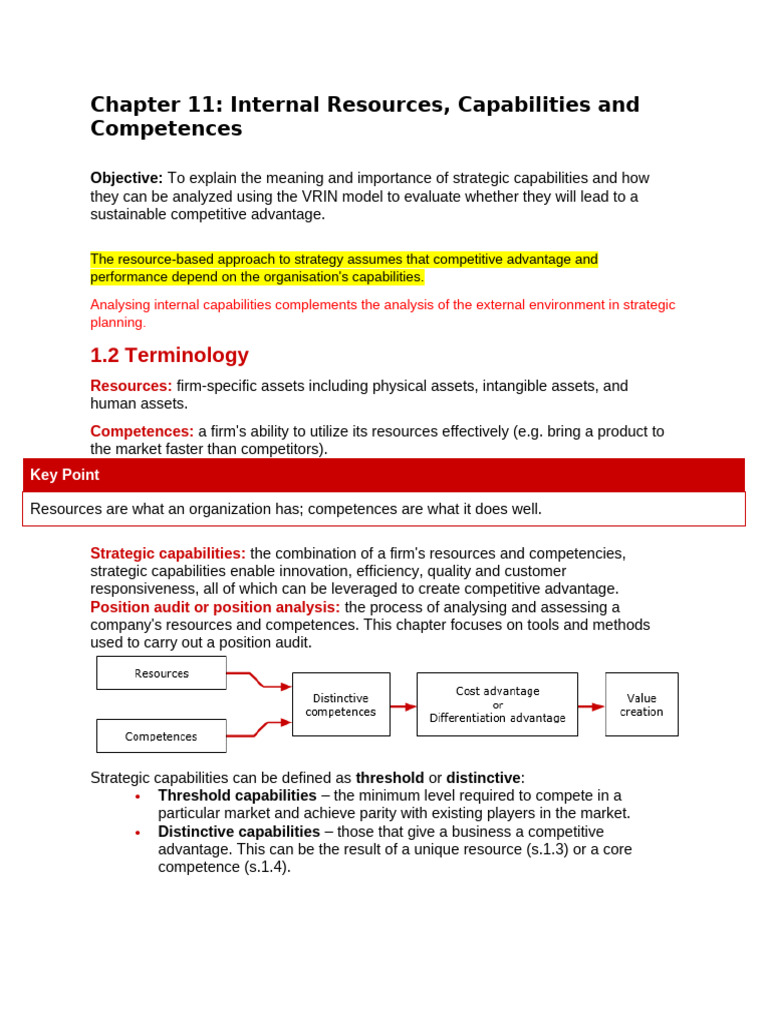 Chapter 11-Internal Resources, Capabilities and Competences | PDF ...