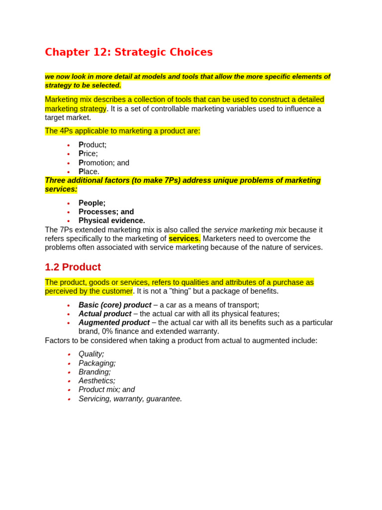 Chapter 12 Strategic Choices | PDF | Marketing | Pricing