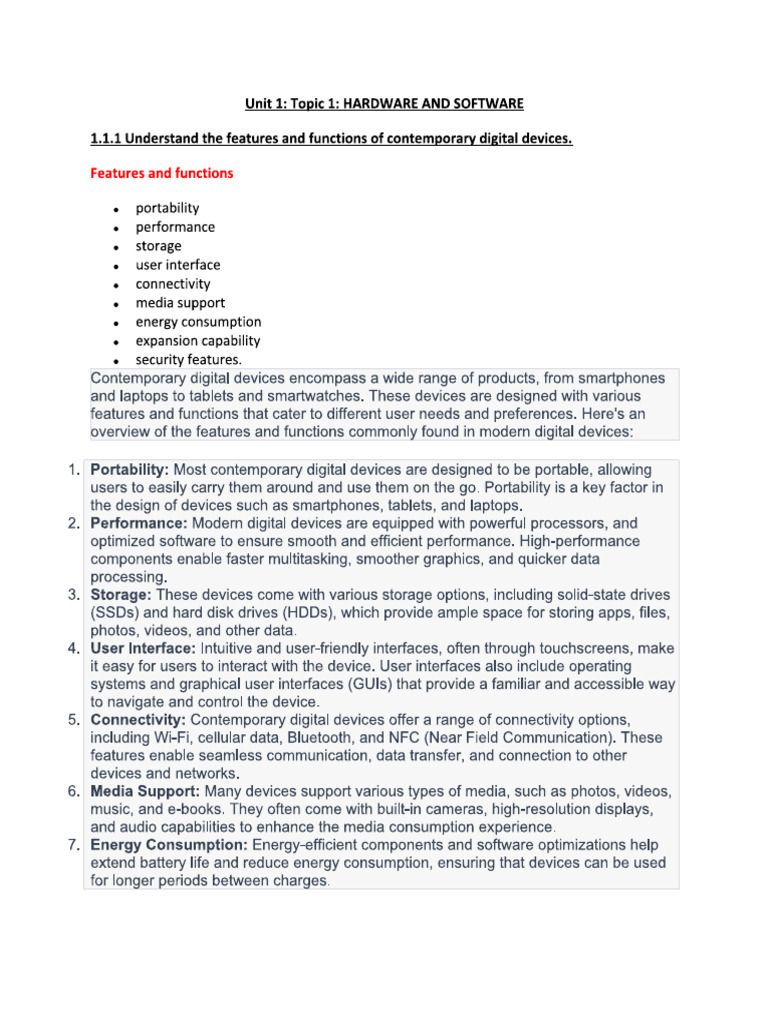 UNIT-1, TOPIC-1 HARWARE AND SOFTWARE Pearson Edexcel | PDF