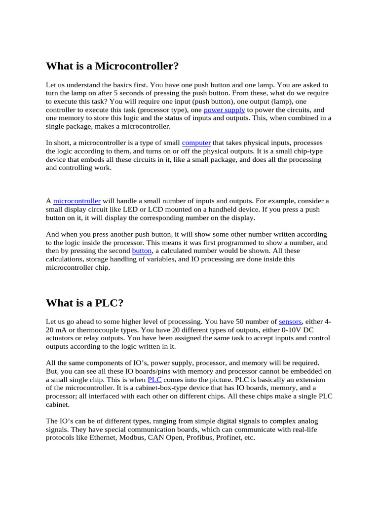 PLC vs Microcontroller Explained | PDF | Programmable Logic Controller ...