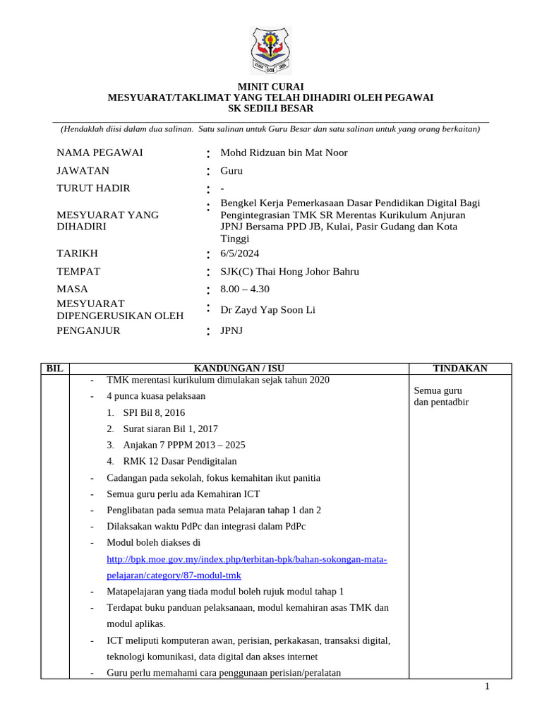 Minit Curai TMK 2024 | PDF