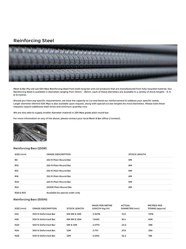 Reinforcing Steel - Mesh and Bar | PDF | Secondary Sector Of The ...