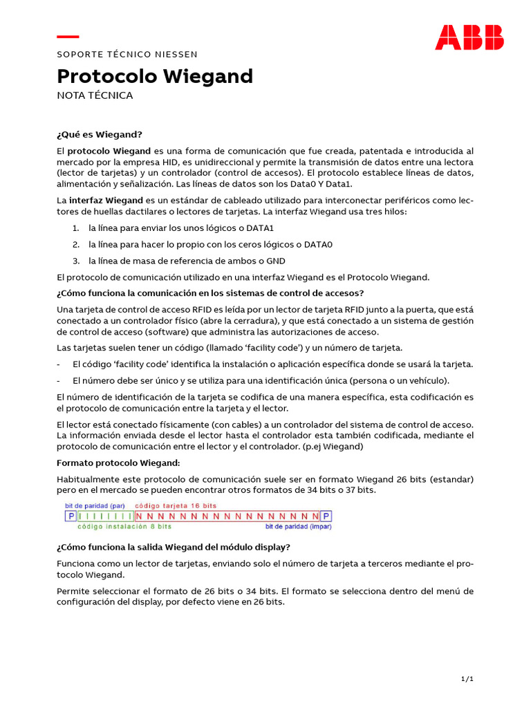 Nota Tecnica - Welcome - Protocolo Wiegand | PDF | Identificación de ...