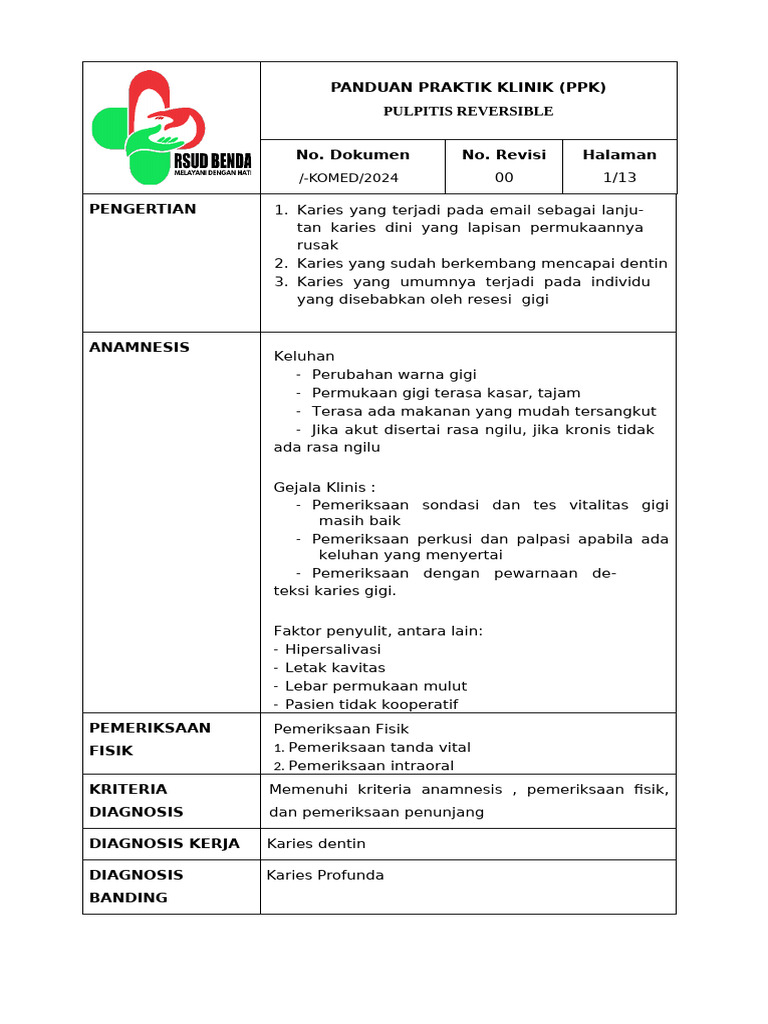 Panduan Penanganan Pulpitis Reversibel | PDF