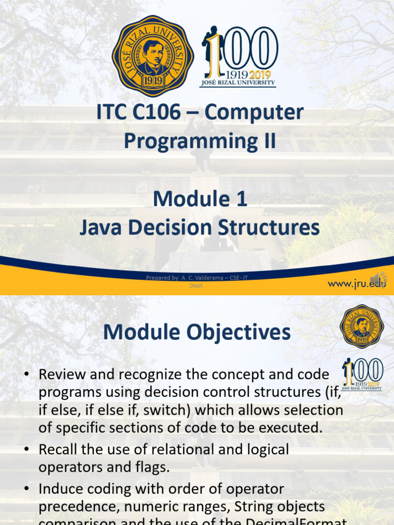ITC C106 Lecture - Decision Control Structures | PDF | Boolean Data Type | Scope (Computer Science)