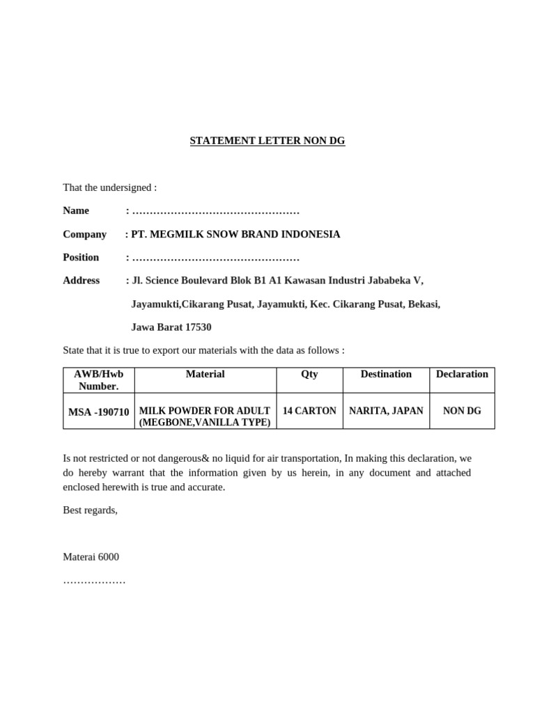 Statement Letter Non DG | PDF | Career & Growth | Business