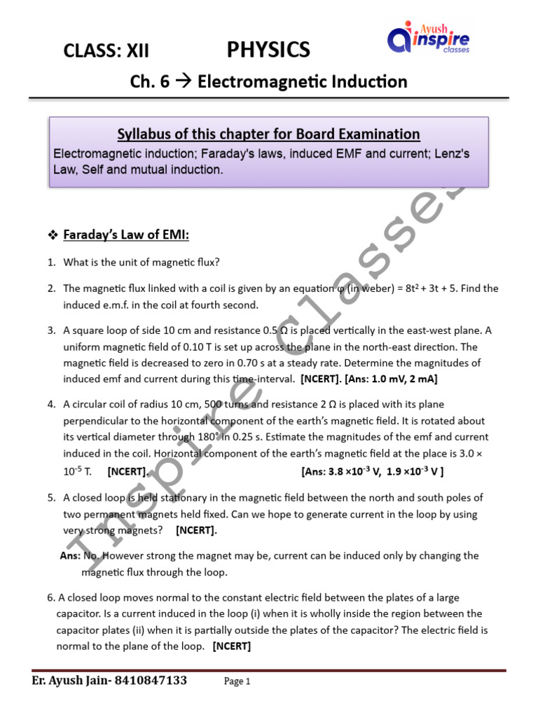 Inspire Classes: Physics | PDF | Inductance | Inductor
