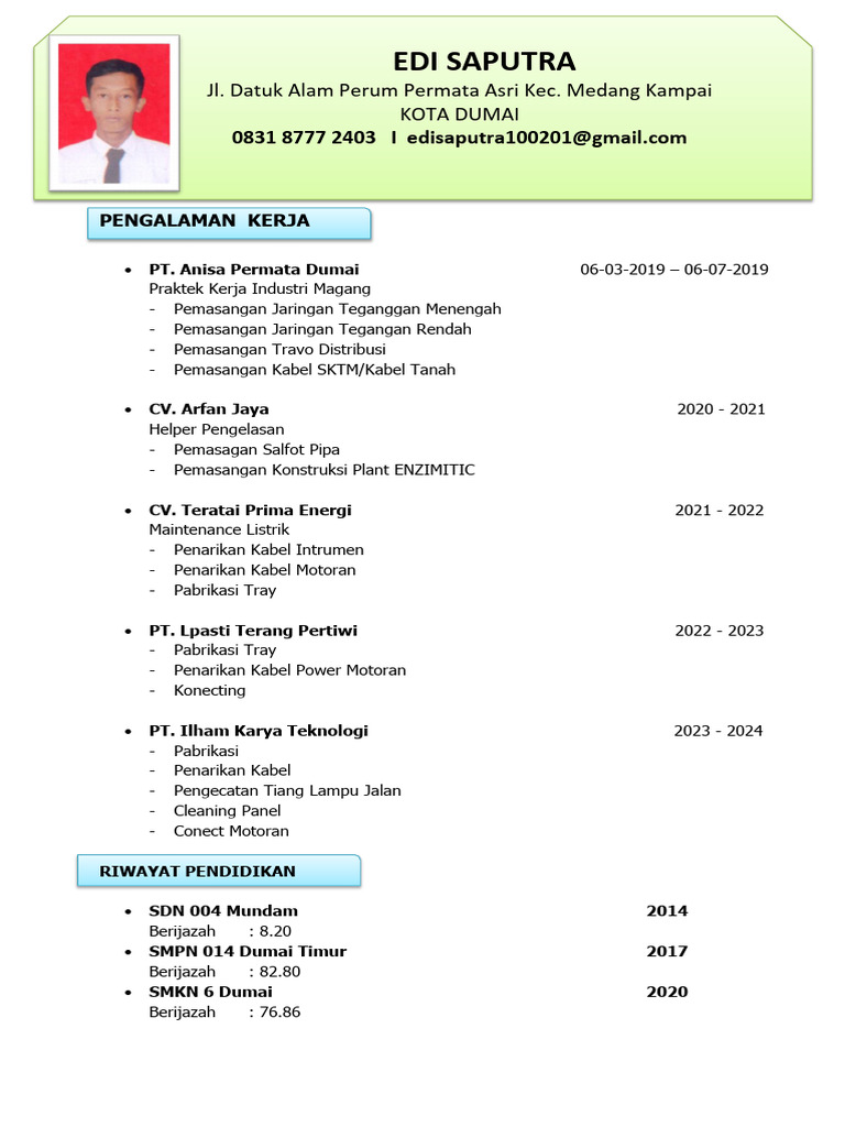 CV Edi Saputra | PDF