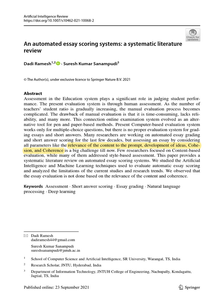 An Automated Essay Scoring Systems - A Systematic Literature Review ...