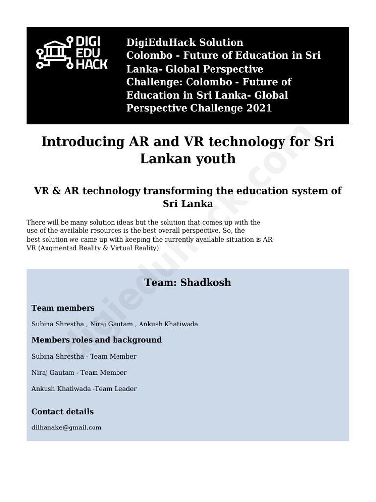 Introducing AR and VR Technology For Sri Lankan Youth | PDF | Virtual ...