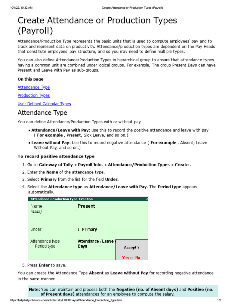Create Attendance or Production Types (Payroll) | PDF | Payroll | Computing