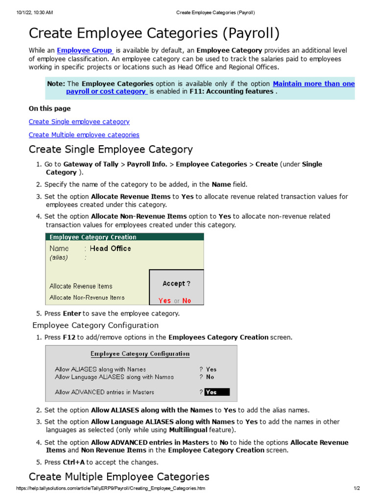 Create Employee Categories (Payroll) | PDF | Computing