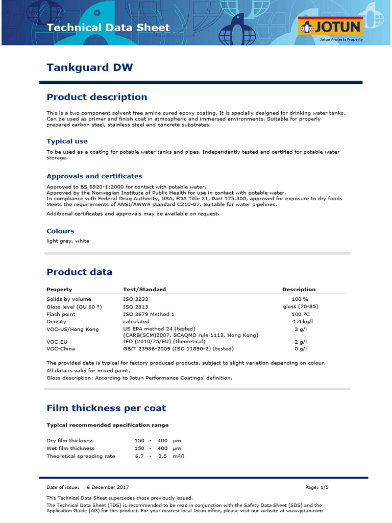 TDS - Tankguard DW - English | PDF | Water | Abrasive